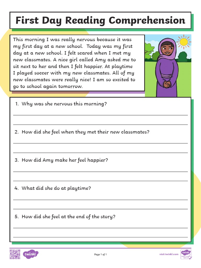First Day Reading Comprehension | PDF