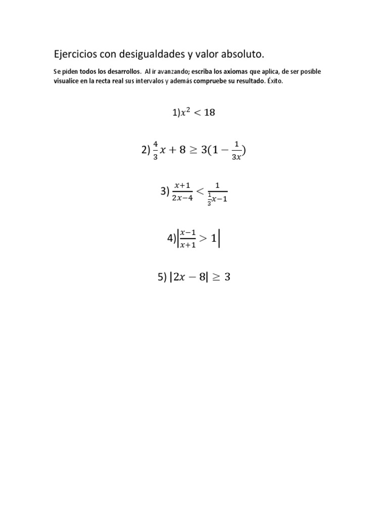 Ejercicios de Desigualdades y Valor Absoluto | PDF