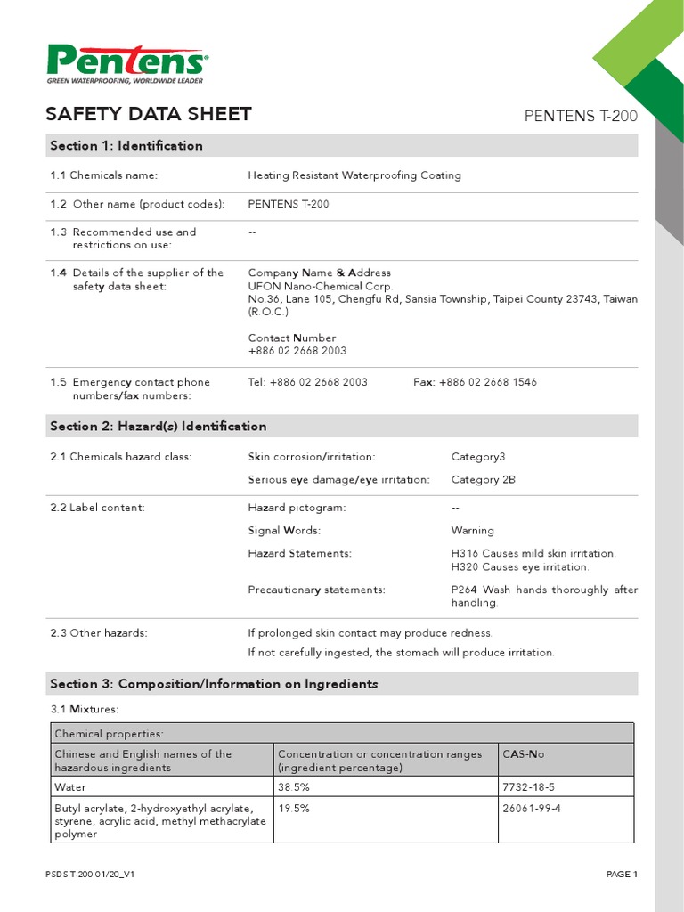 Safety Data Sheet: Section 1: Identification | PDF | Toxicity ...