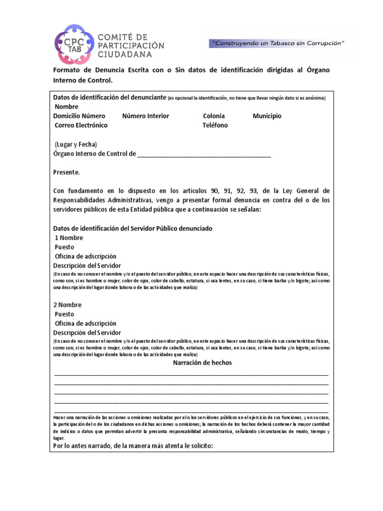 Formato Denuncia Oic | PDF | Gobierno | Justicia