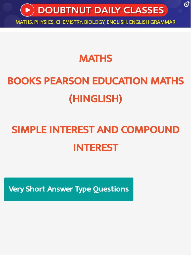 Maths Books Pearson Education Maths (Hinglish) Simple Interest and ...