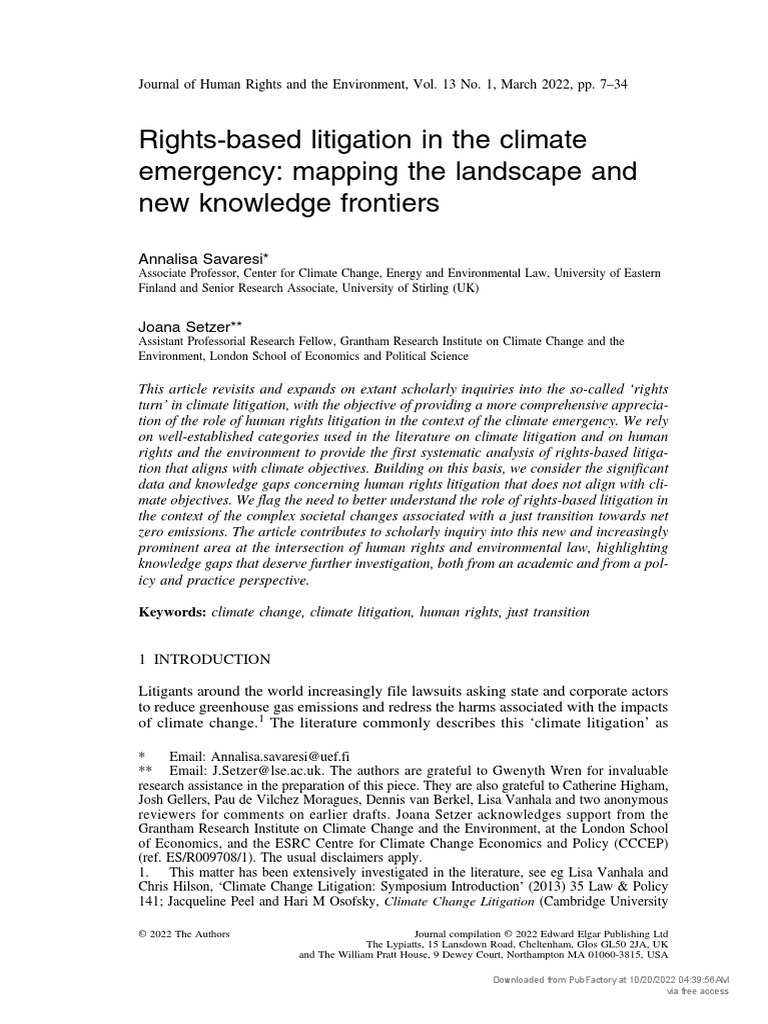 Rights-Based Litigation in The Climate Emergency: Mapping The Landscape ...