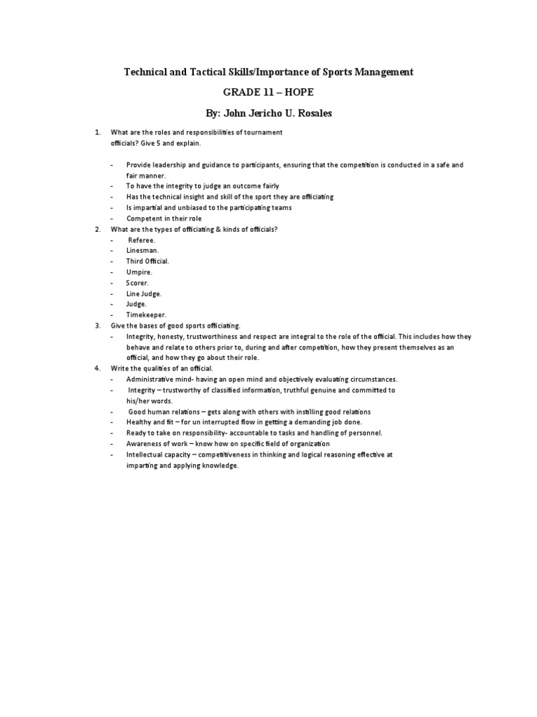 Technical and Tactical Skills | PDF