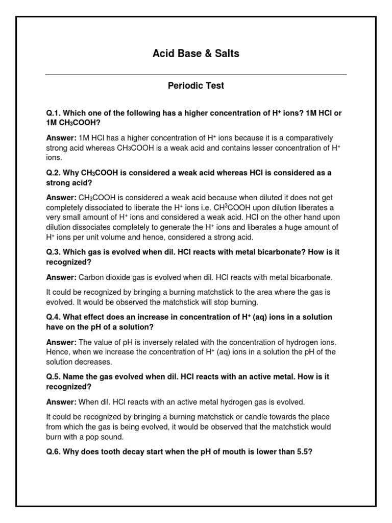 Acid Base & Salts: Periodic Test | PDF
