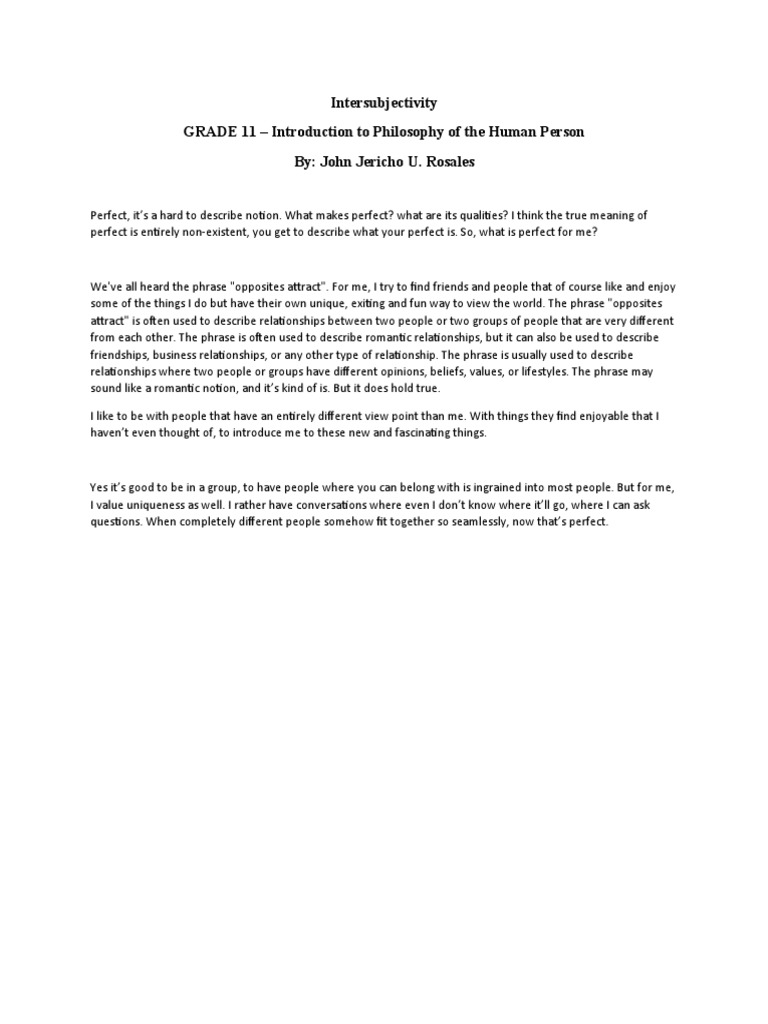 Intersubjectivity GRADE 11 - Introduction To Philosophy of The Human Person By: John Jericho U ...