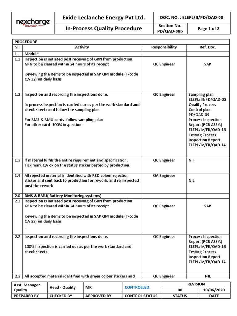 8b Procedure Inprocess Quality | PDF