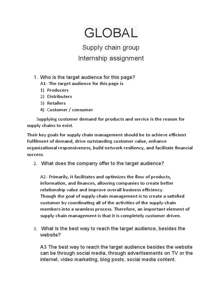 Supply Chain Internship Overview | PDF | Business | Finance & Money ...