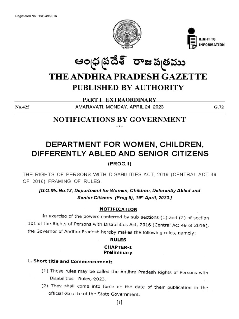 Andhra Pradesh Disability Act Rules 2023-Ocr-Comp | PDF | Legal Guardian | Justice