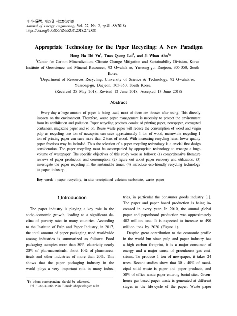 Appropriate Technology For The Paper Recycling - A New Paradigm | PDF ...