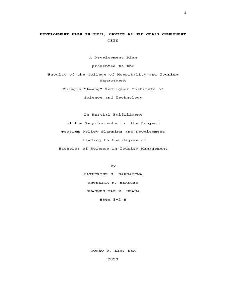 A Comprehensive Development Plan for Imus City, Cavite as a Third Class ...