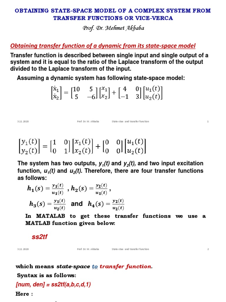 Obtaining State-Space Model From Transfer Function or Vice Verca | PDF ...
