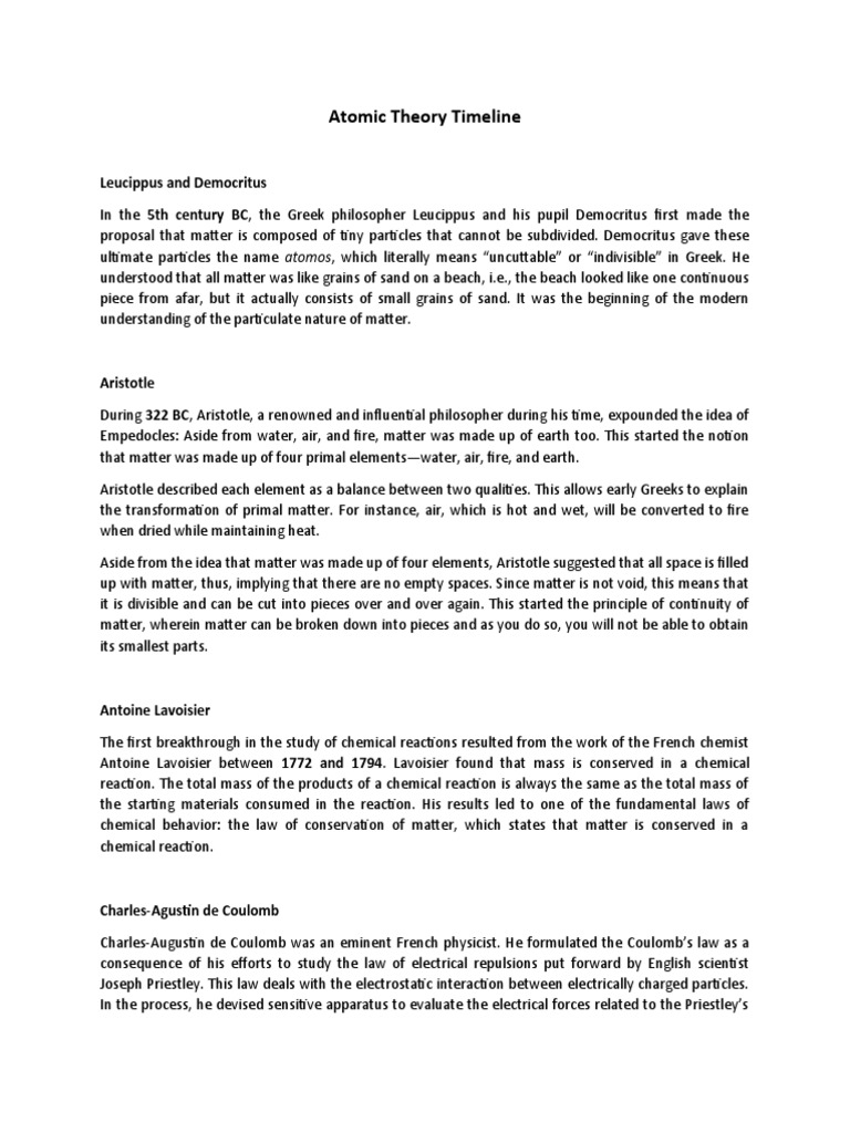 Atomic Theory Timeline | PDF | Electron | Atoms