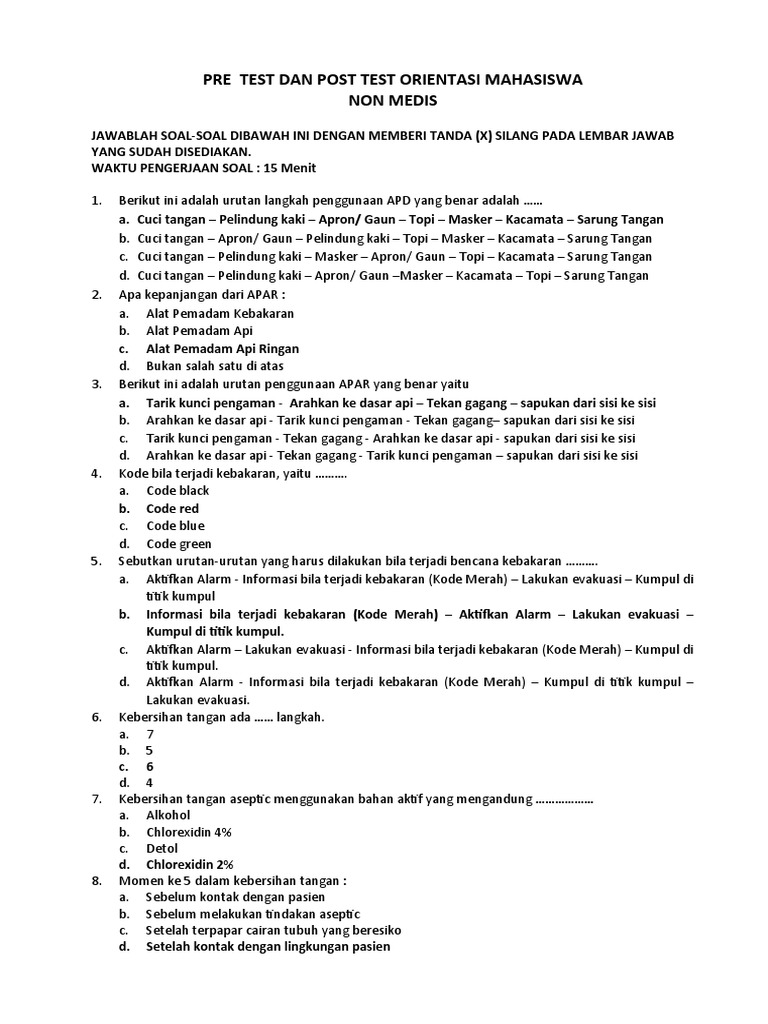 Soal Pre Test Dan Post Tes Non Medis | PDF