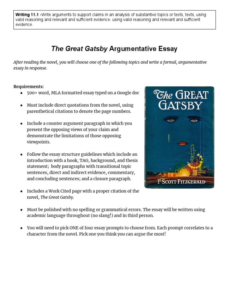 Gatsby Final - Argumentative Essay | PDF | Essays | Citation