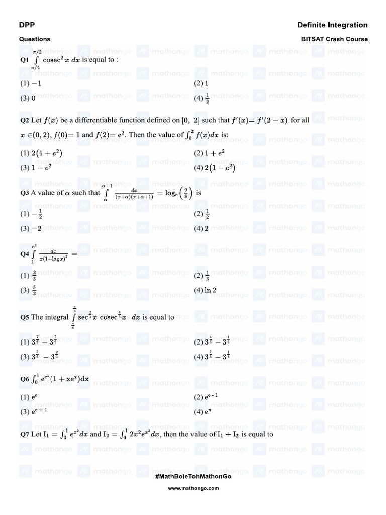 PDF Question DPP - Definite Integration | PDF