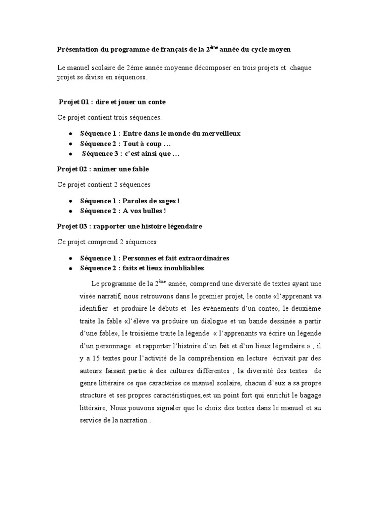 Programme de français 2ème année moyenne | PDF