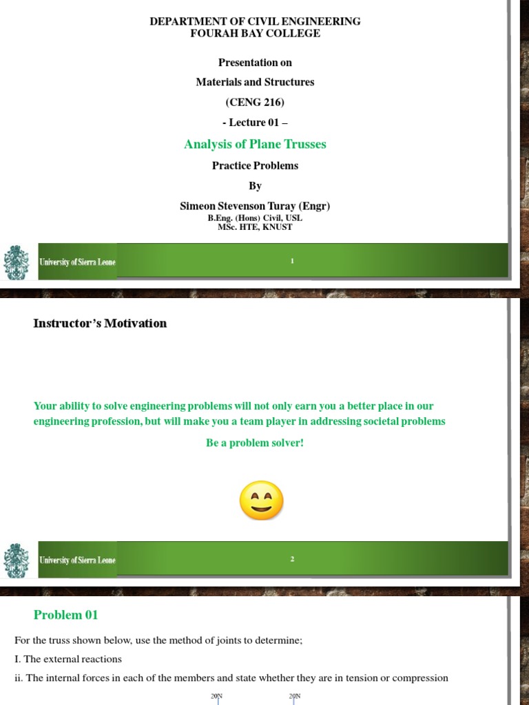 CENG216 - Analysis of Plane Truss - L02 Practice Problems | PDF