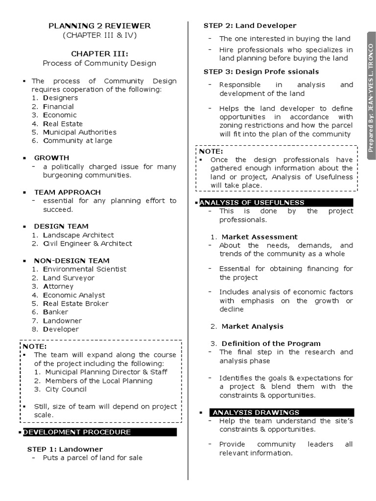 Planning 2 Reviewer (Chapter Iii&iv) | PDF | Design | Easement