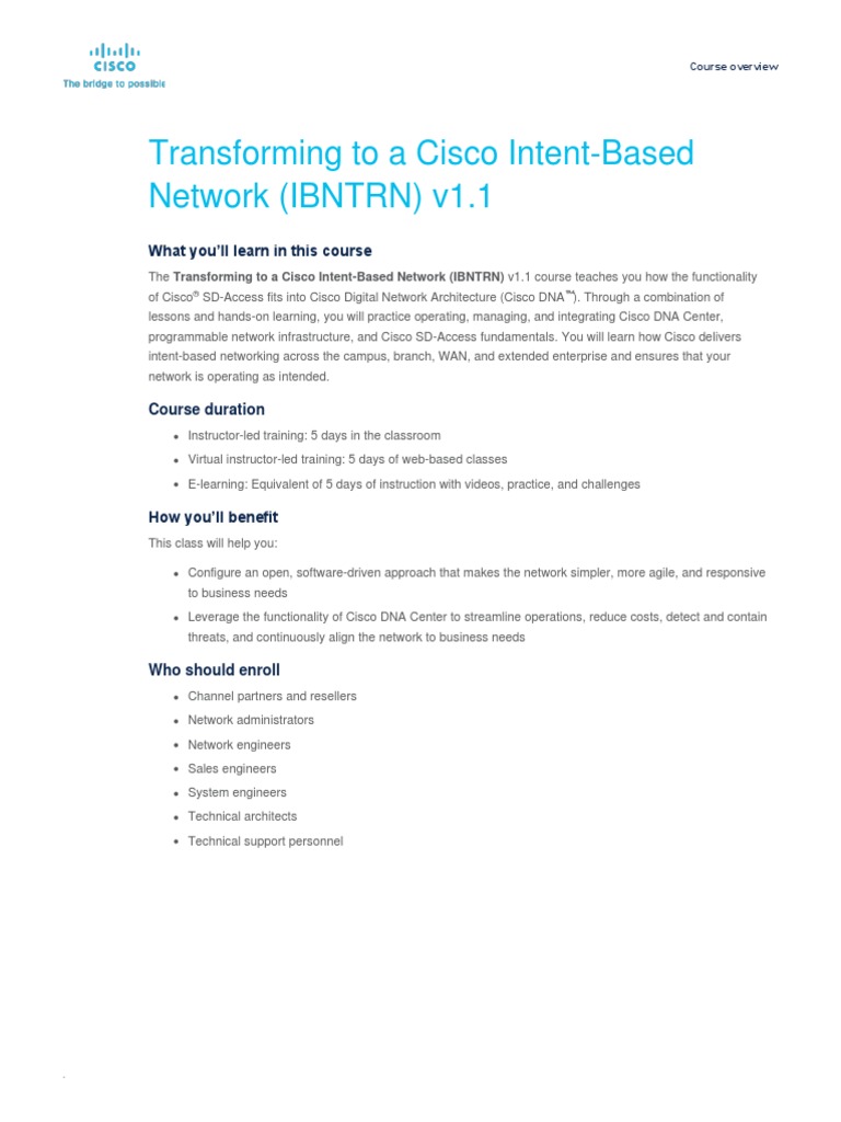 Transforming To A Cisco Intent Based Network Ibntrn | PDF | Computer Network | Educational ...