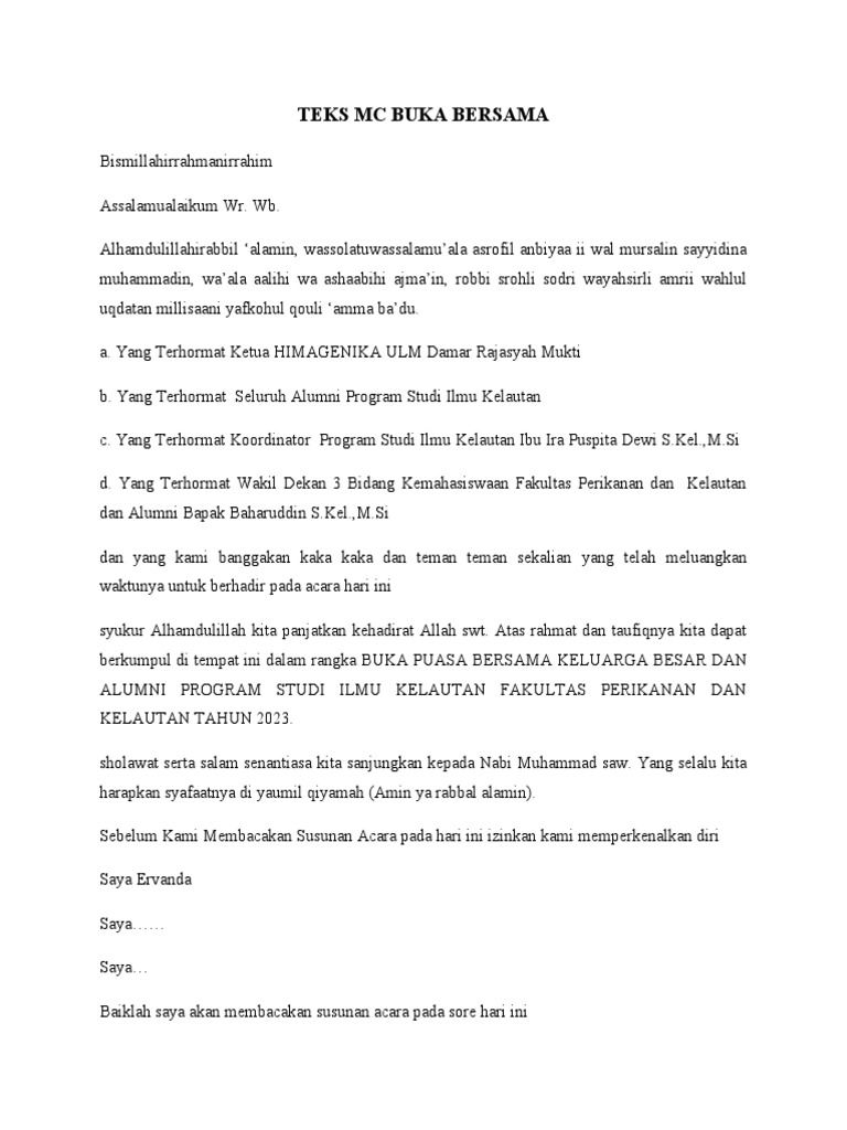 TEKS - MC - BUKA - BERSAMA Rev. | PDF