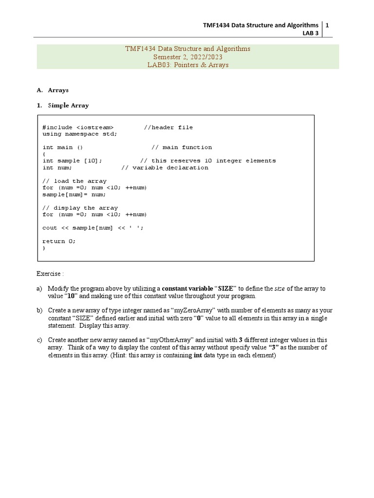 Lab03 Pointers Array Pdf Pointer Computer Programming Computer Science 4737