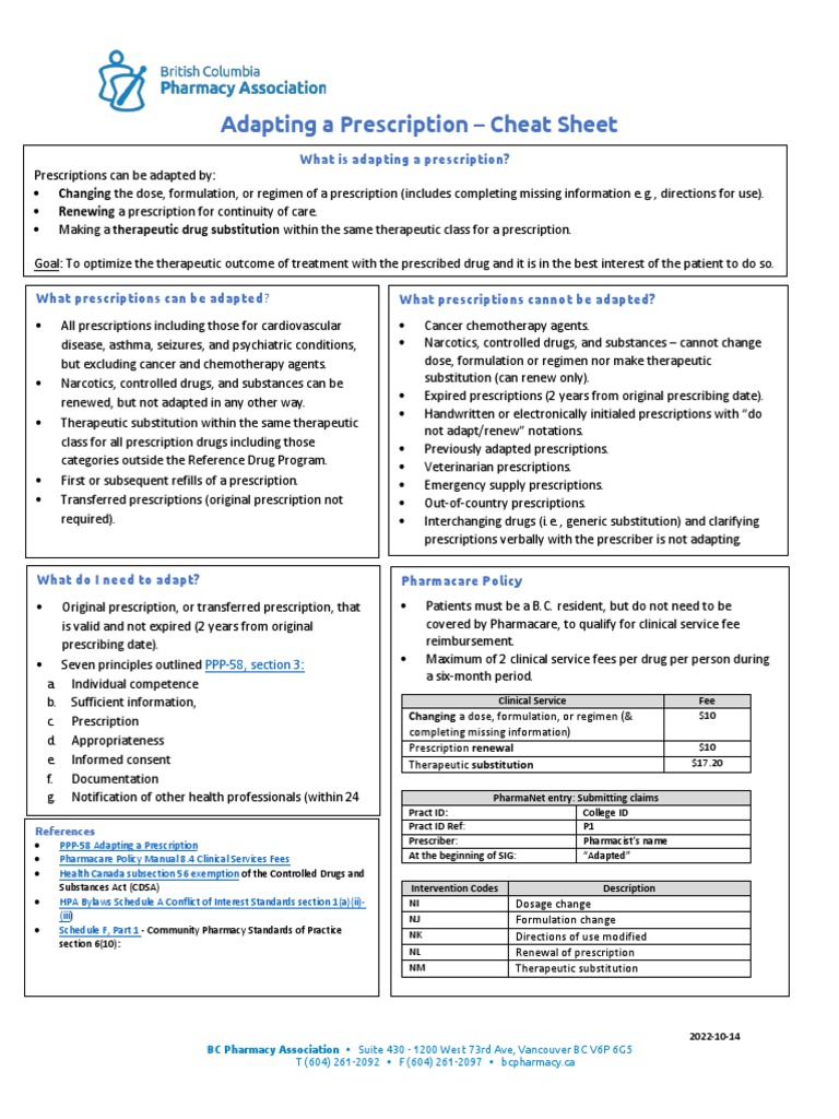 Prescription Adaptation Guidelines BC | PDF | Medical Prescription ...