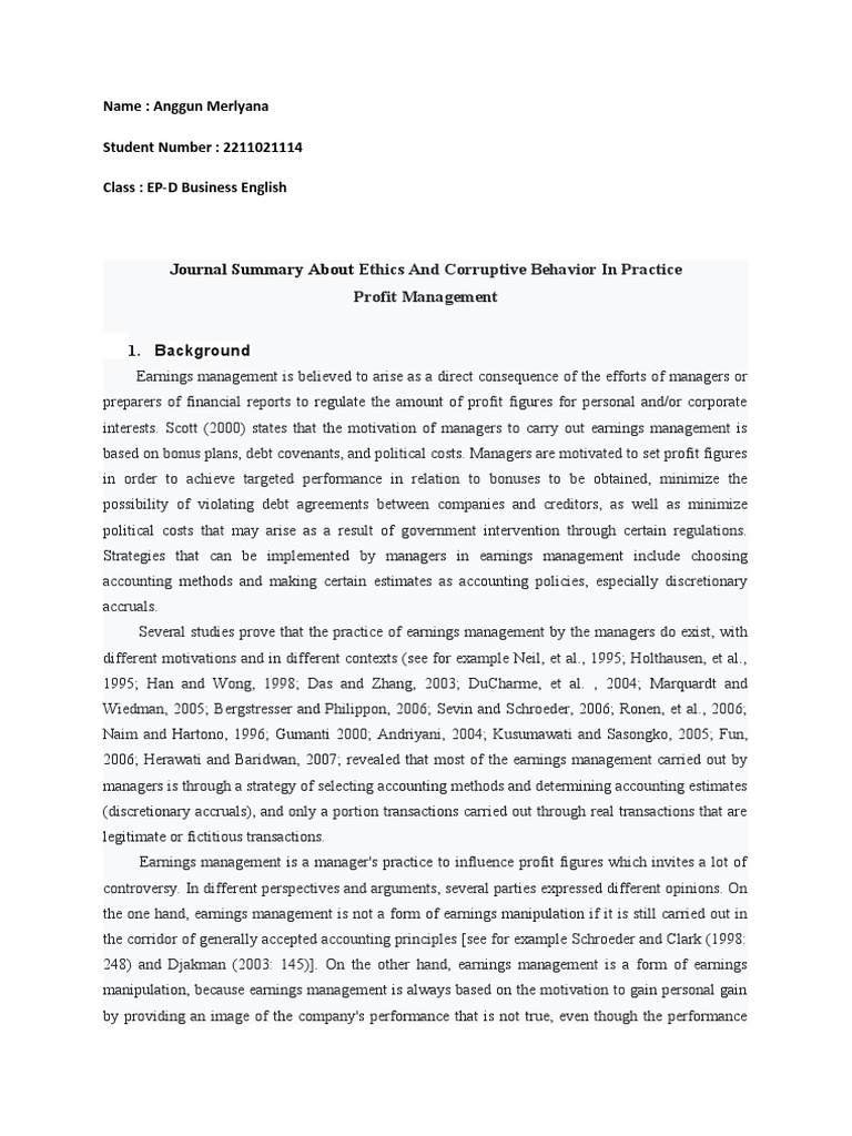 Journal Summary About: Background | PDF | Accounting | Quantitative Research