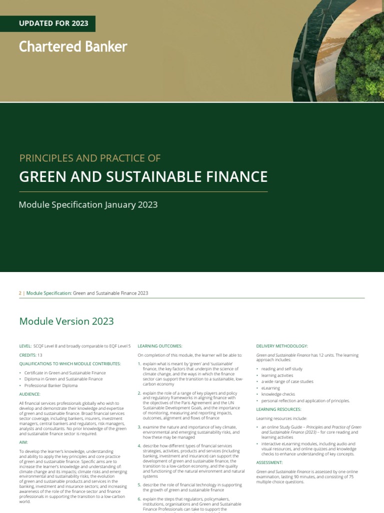Green and Sustainable Finance Module Specification December 2022 | PDF ...
