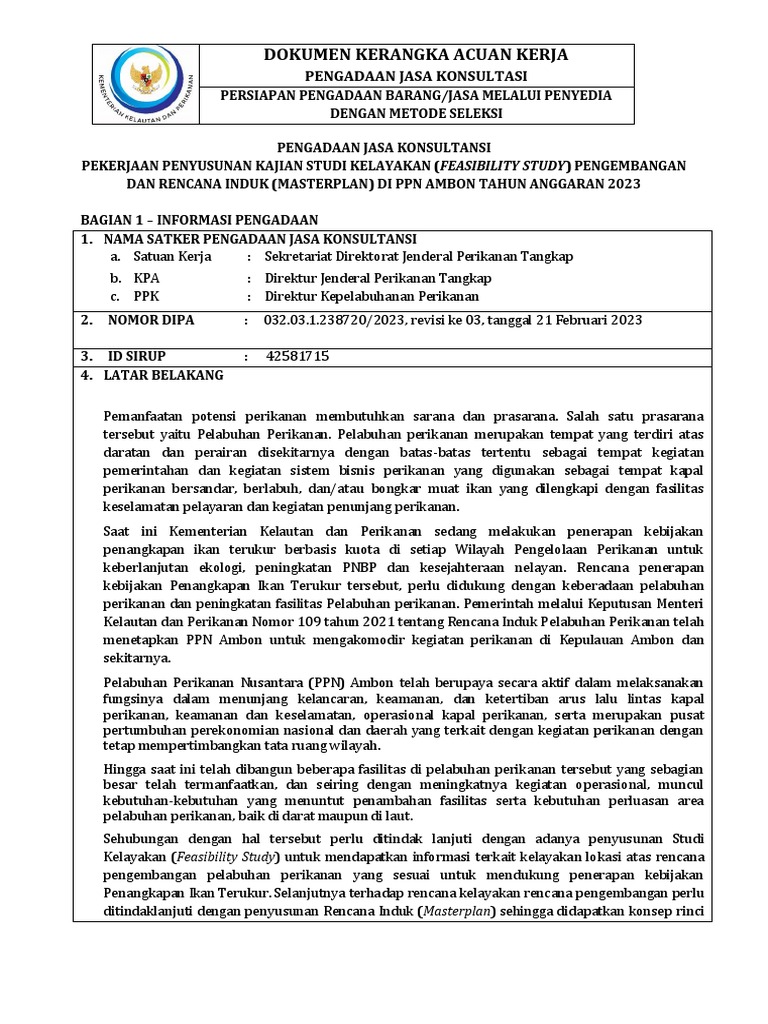 KAK FS Dan Masterplan PPN Ambon Fix | PDF