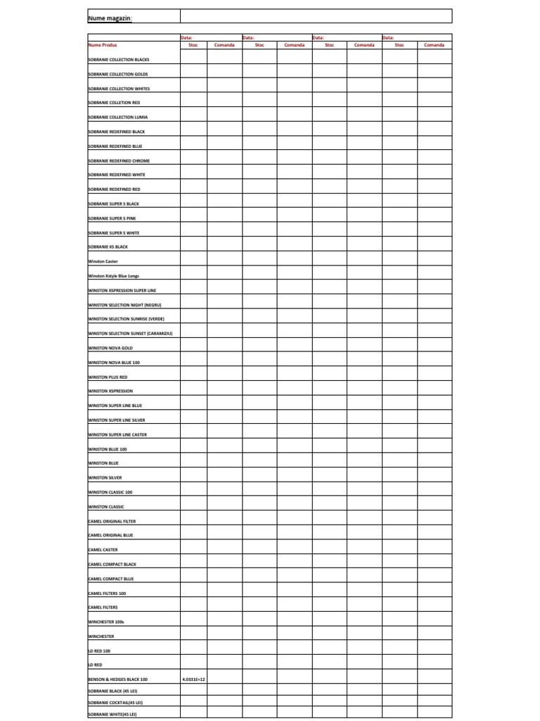 Fisa Stoc - Comanda - JTI | PDF