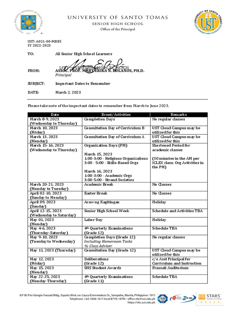 ME 85 Important Dates To Remember Learners | Download Free PDF ...