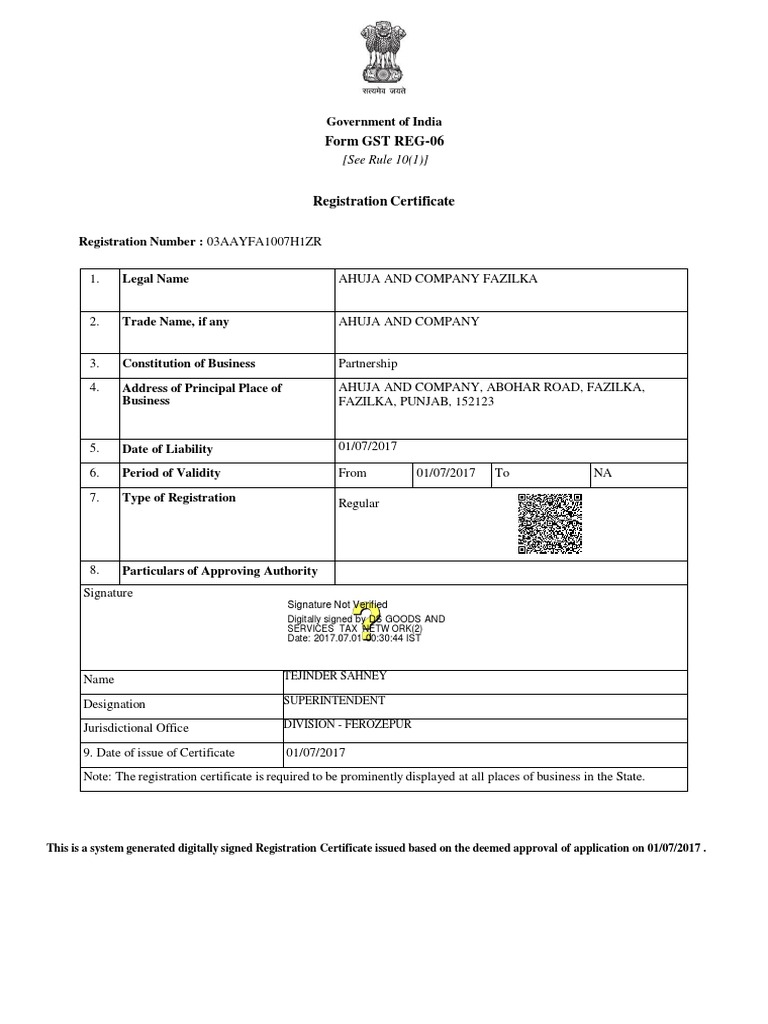 Government of India: Form GST REG-06 | PDF | Taxes | Government