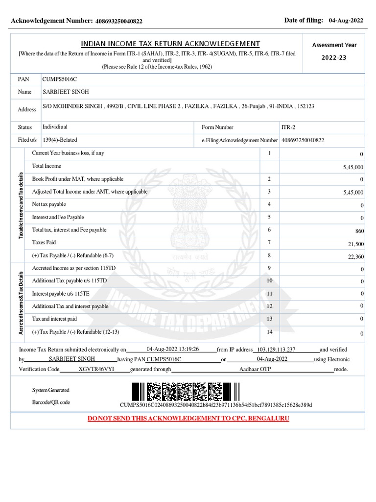 Itr 22-23 | PDF | Government | Economies