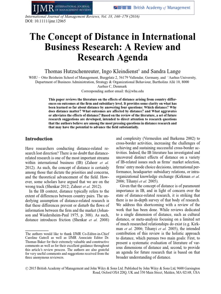 3.1 - The Concept of Distance in International Business Research, A ...