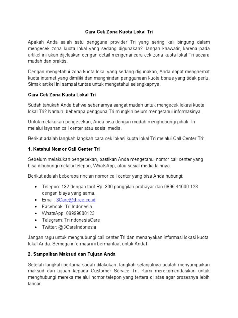 Cara Cek Zona Kuota Lokal Tri: 3care@three - Co.id | PDF | Bisnis