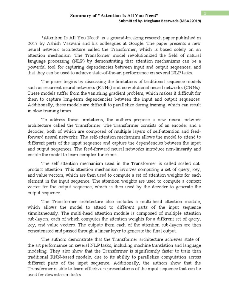 Attention Is All You Need-Summary by Meghana B | PDF | Cognition ...