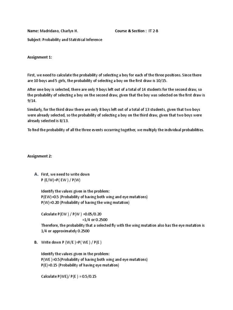 Probability and Statistical Inference Assignments | PDF | Probability | Odds