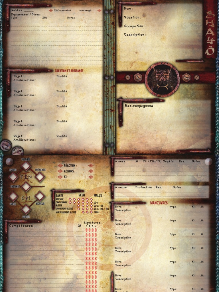 Feuille de Personnage Shayo | PDF