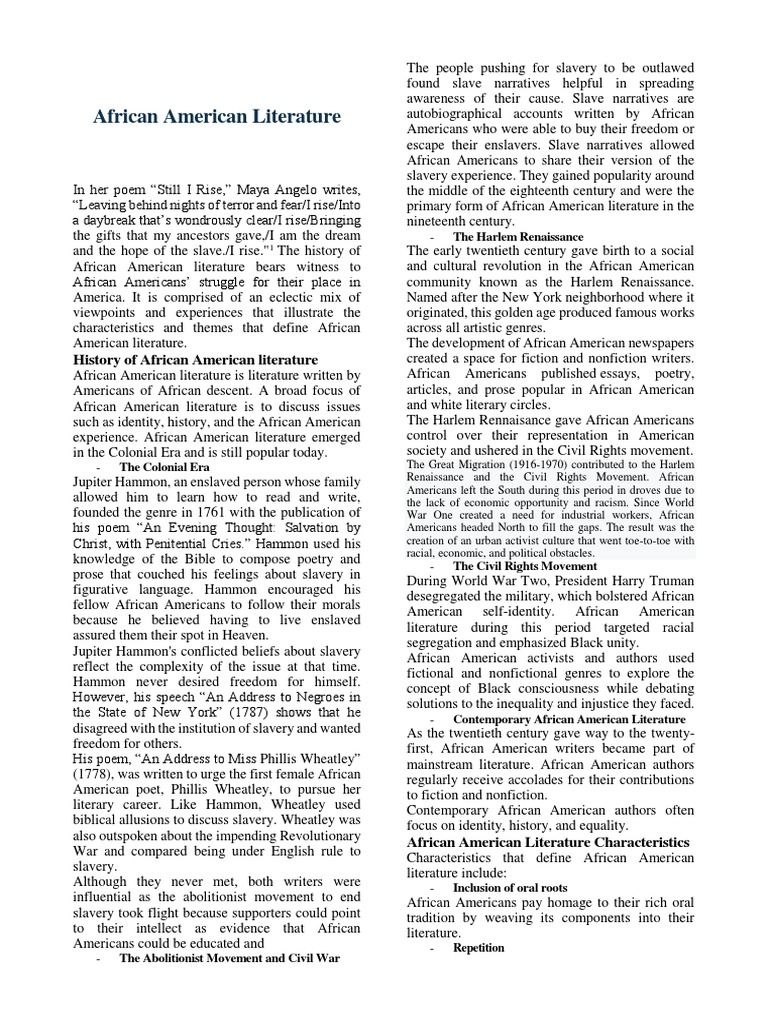 African American Lit | PDF | African American Literature | Harlem ...