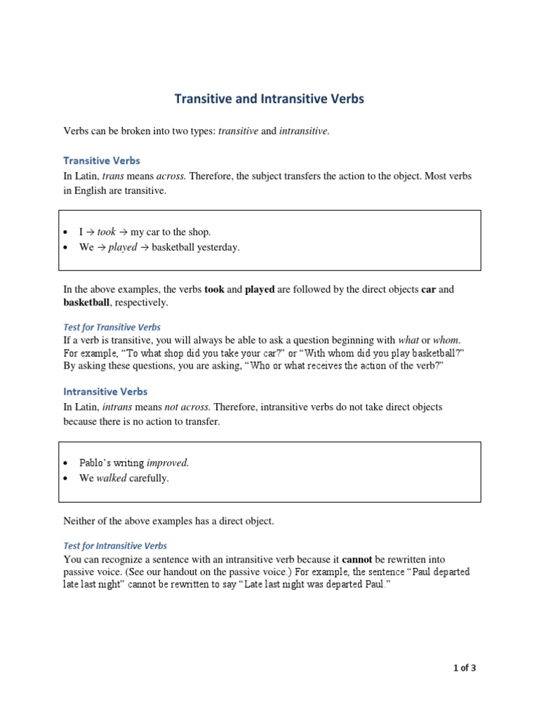 Transitive and Intransitive Verbs | PDF | Verb | Semantic Units