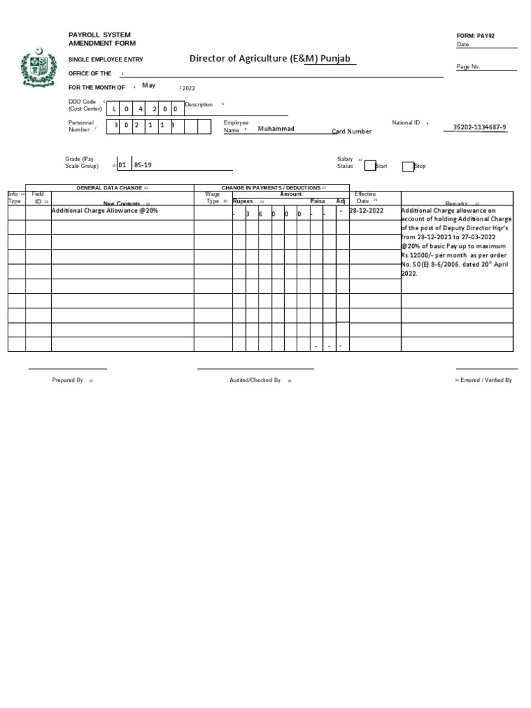 Change Form - Additional Charge | PDF | Payroll | Economies