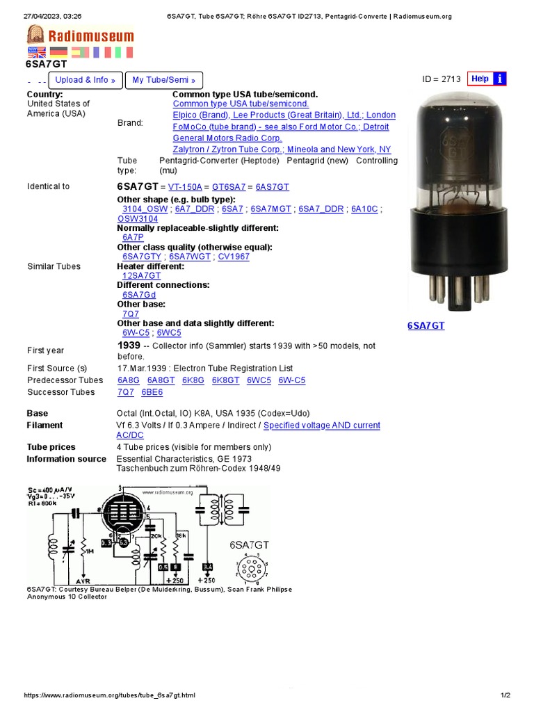 6SA7GT, Tube 6SA7GT Röhre 6SA7GT ID2713, Pentagrid-Converte | PDF ...