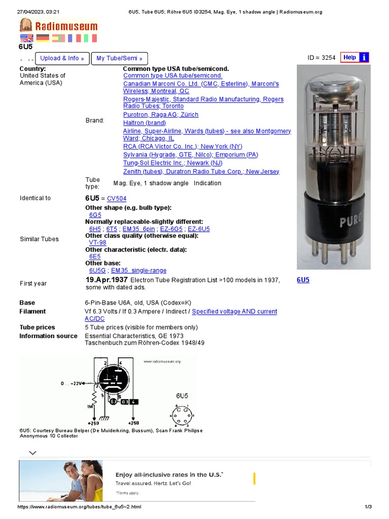6U5, Tube 6U5 Röhre 6U5 ID3254, Mag. Eye, 1 Shadow Angle | PDF | Vacuum ...