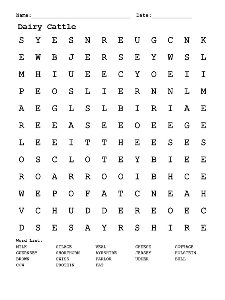 Dairy Cattle Word Search | PDF