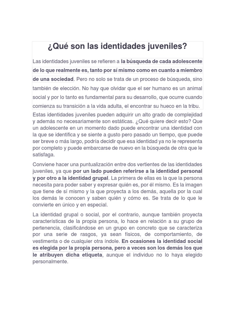 ¿Qué Son Las Identidades Juveniles? | PDF