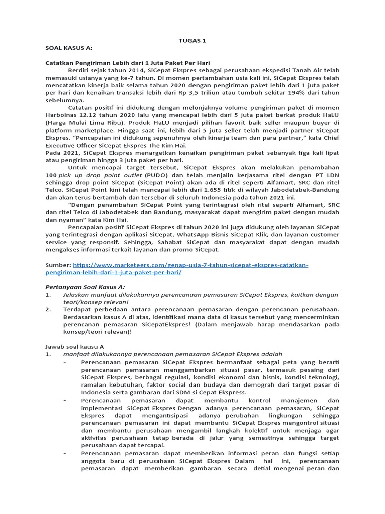 Tugas 1 Perencanaan Pemasaran | PDF