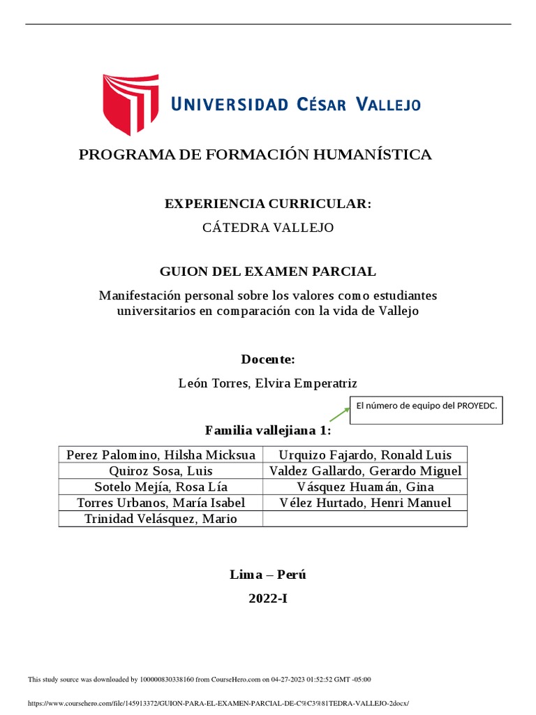 Guion para El Examen Parcial de C Tedra Vallejo 2 | PDF
