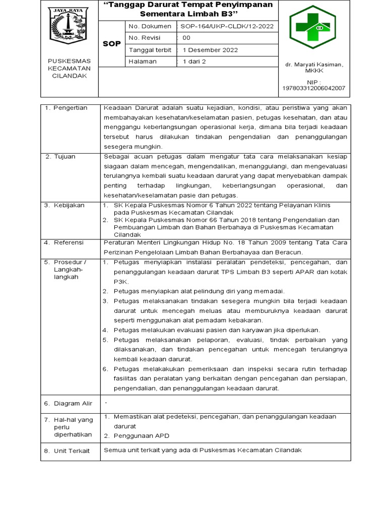 SOP Tanggap Darurat TPS Limbah B3 | PDF