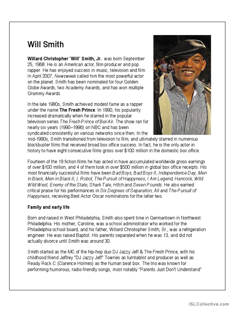 Reading Comprehension, Will Smith Biography | PDF