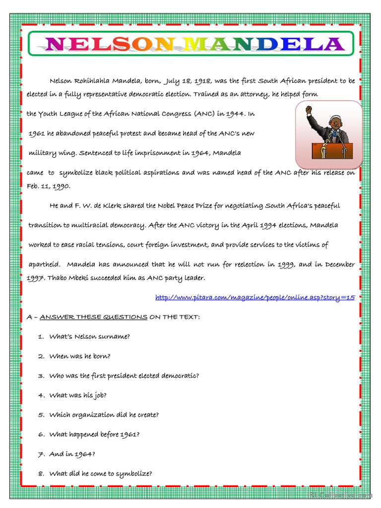 NELSON MANDELA'S BIOGRAPHY FOR KIDS | PDF